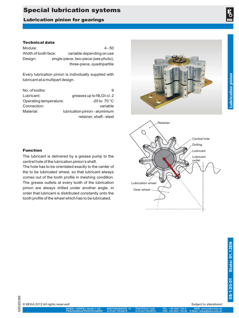 Beka Gear, Chain Lube Pinions 2012 | PDF | Gear | Bearing (Mechanical)