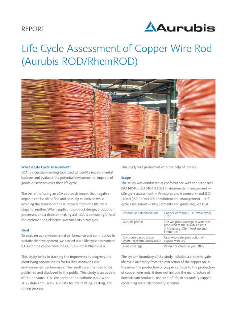 Aurubis - LCA Report Copper Wire Rod 2023 | PDF | Life Cycle Assessment ...