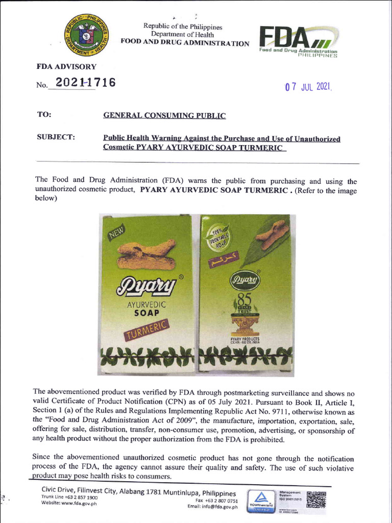 FDA Advisory 2021 1716 | PDF