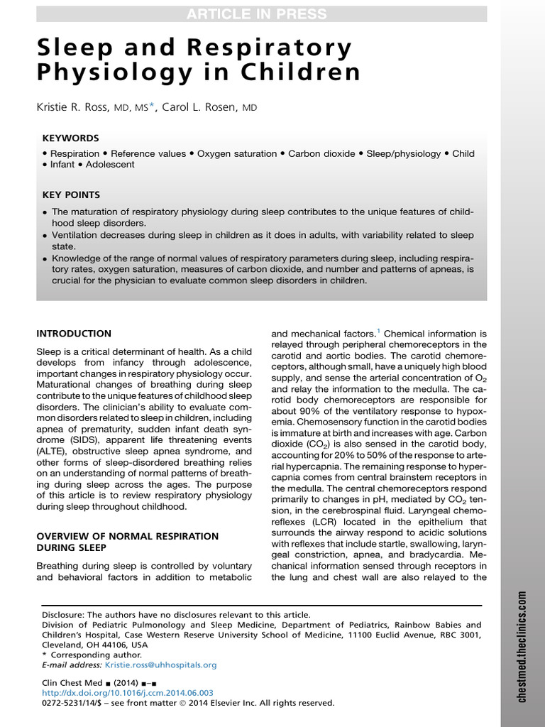 Child Sleep and Respiratory Physiology | PDF | Breathing | Respiratory ...