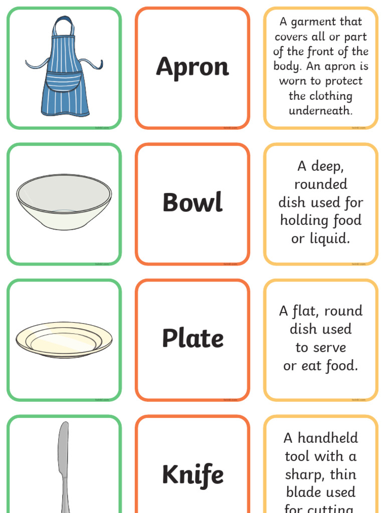 Kitchen Utensils Matching Cards | PDF | Spoon | Kitchen Utensil