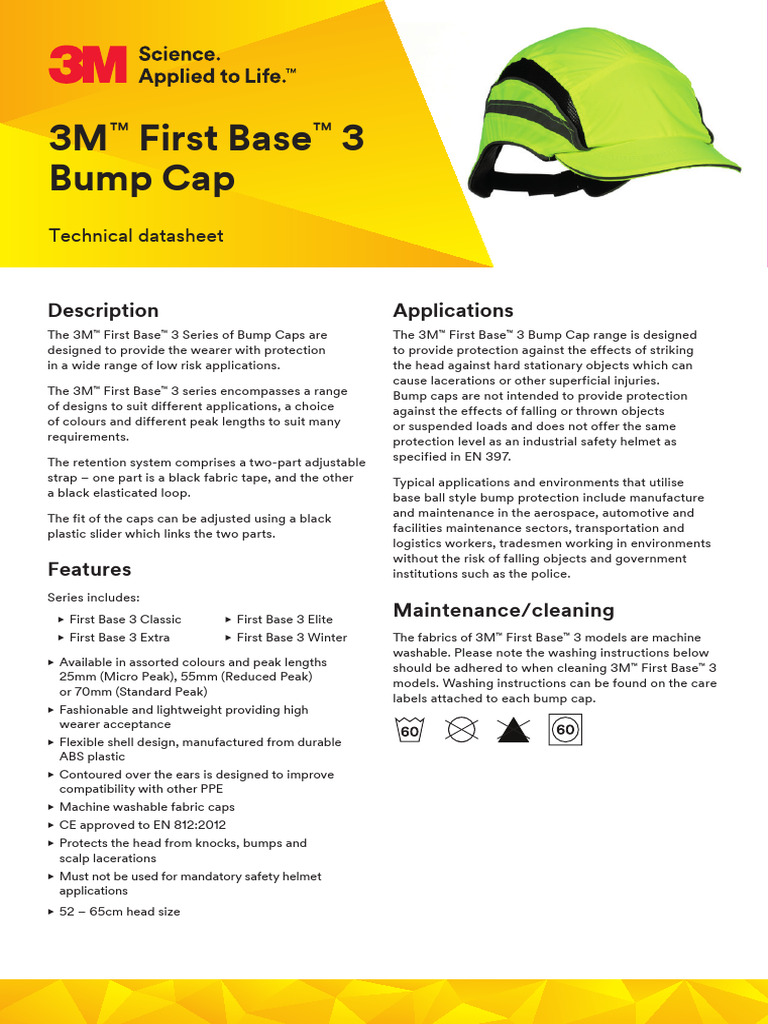 3M First Base 3 Bump Caps Technical Datasheet English Online Version | PDF | Textiles