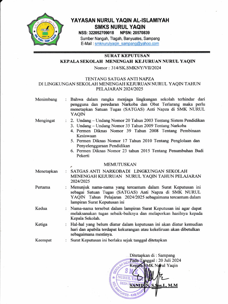 SK Pembentukan Tim Anti Napza | PDF