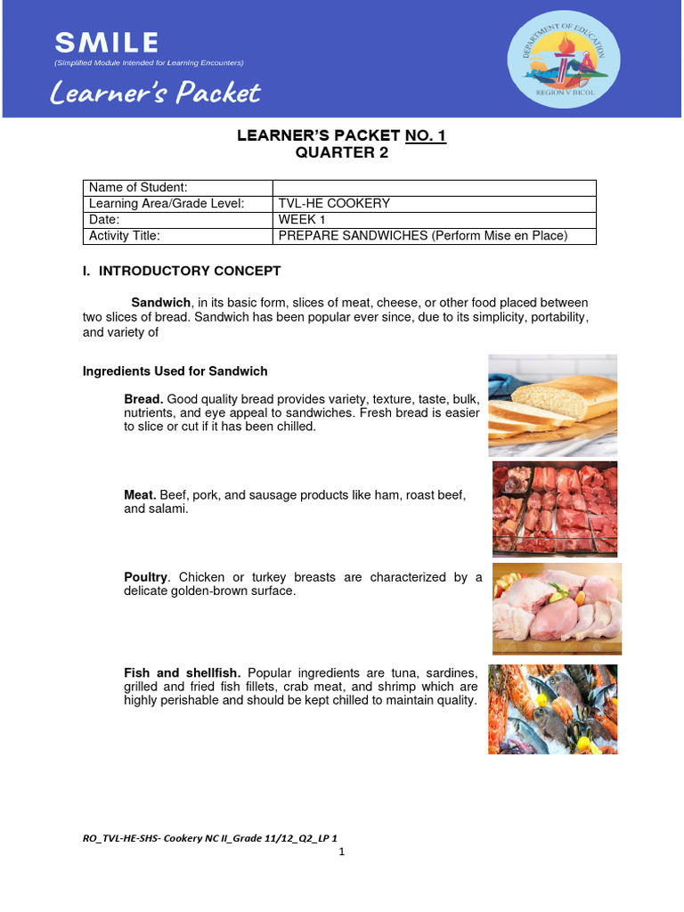 LP 1 Ro TVL He Shs Cookery NC II Grade 1112 q2 Edited | PDF | Sandwich ...