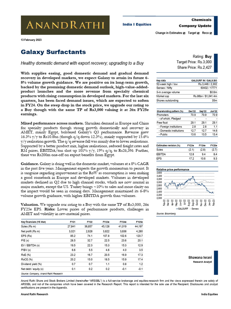 Anand Rathi On Galaxy Surfactants | PDF | Financial Services | Business