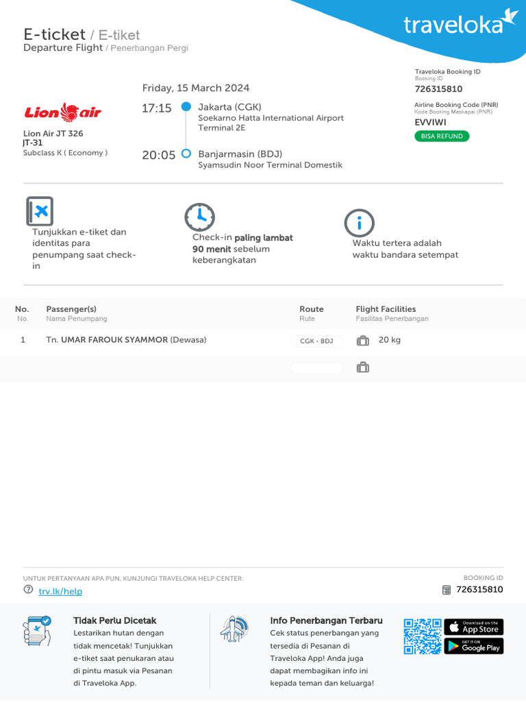 Evviwi-Cgk-Bdj Umar Farouk Flight - Originating | PDF