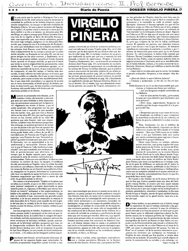 Dossier Virgilio Piñera - Diario de Poesia - 1 | PDF