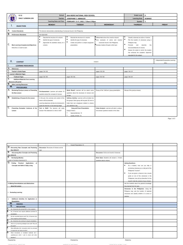 Week 1 - Sci 9-Q3-Dll-Abinales | PDF | Learning | Education Theory