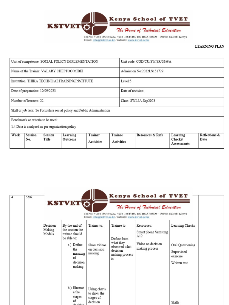 Learning Plan-Cheptoo13dwk4 | PDF | Cognitive Science | Education Theory