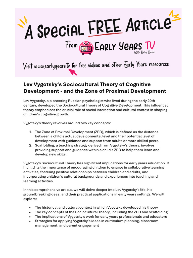 Lev Vygotsky's Sociocultural Theory of Cognitive Development - and The ...