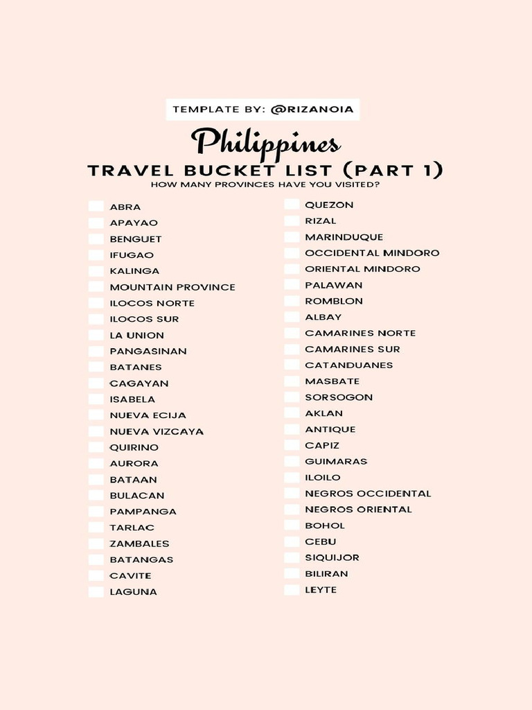 81 Provinces of The Philippines Philippines Travel Bucket List | PDF