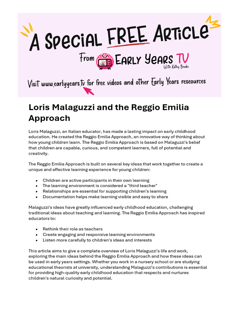 Loris Malaguzzi and The Reggio Emilia Approach | PDF | Learning ...