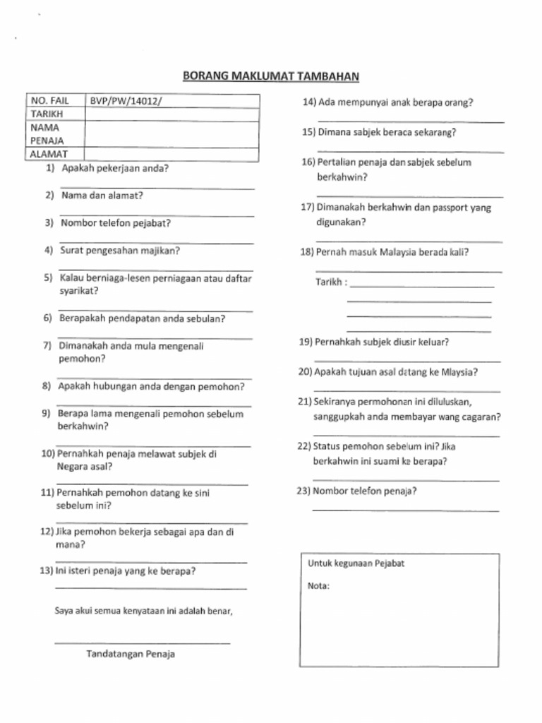 Borang Maklumat Tambahan | PDF