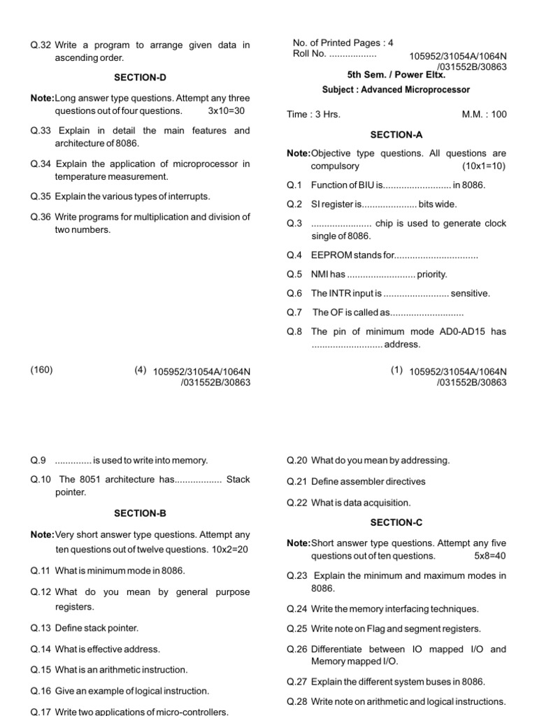 Subject: Advanced Microprocessor 5th Sem. / Power Eltx. Section-D | PDF | Microcontroller ...