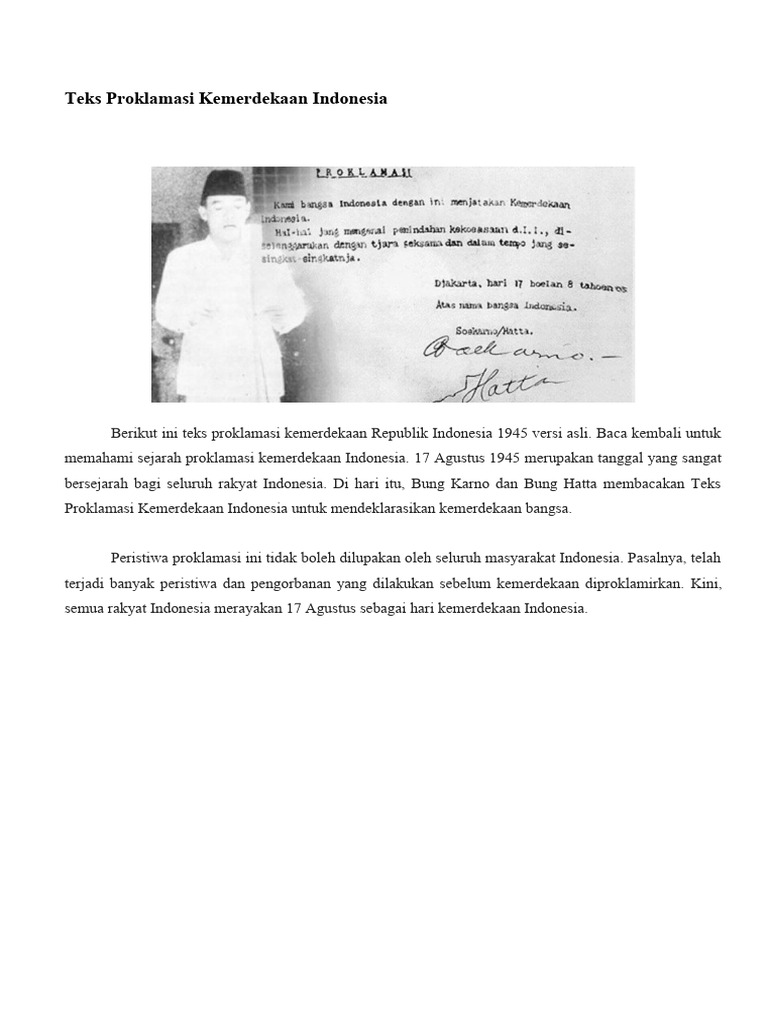Teks Proklamasi Kemerdekaan 1945 | PDF | Politik