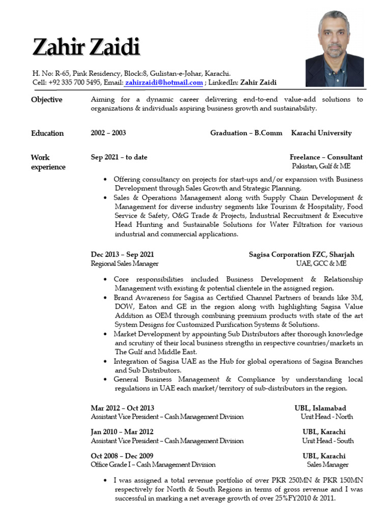 CV-Zahir Zaidi - PAK | PDF | Fluency | Business