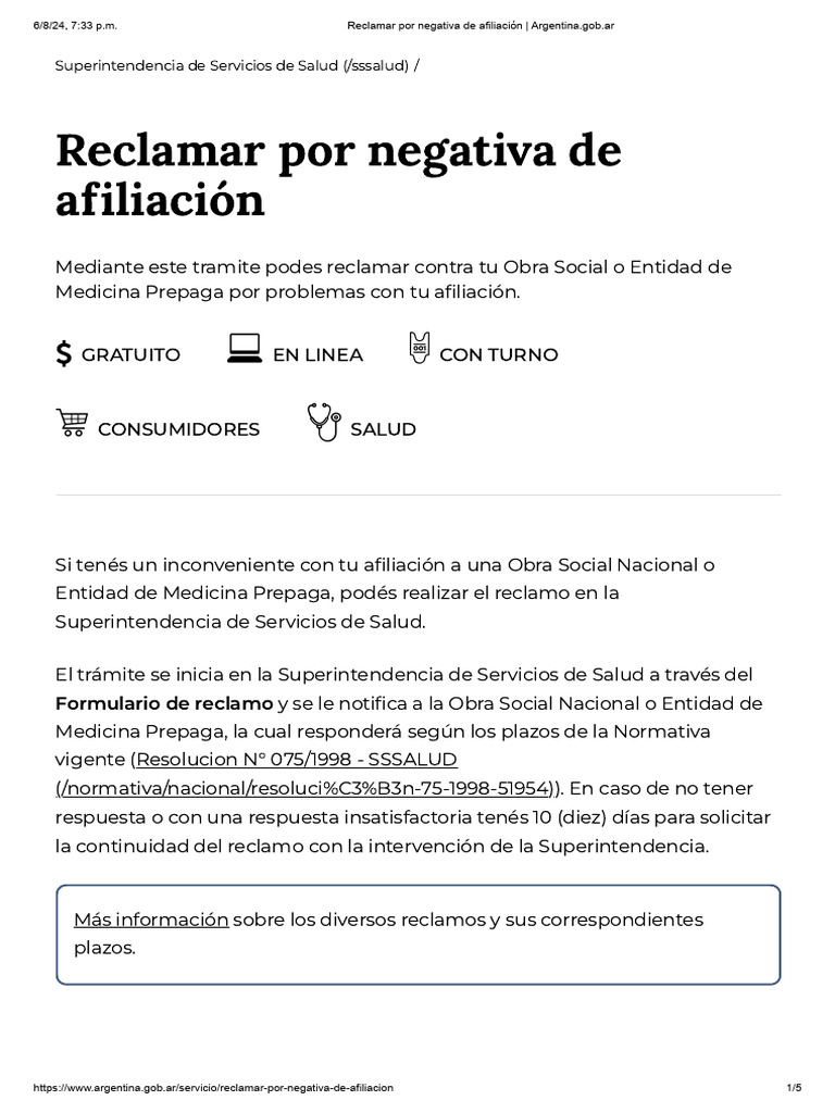 Reclamar Por Negativa de Afiliación - Argentina - Gob.ar | PDF