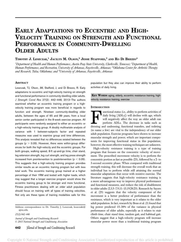 Early Adaptations To Eccentric and High-Velocity Training On Strength ...
