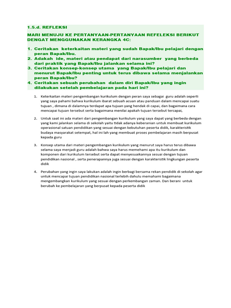 Refleksi Pengembangan Kurikulum 4F | PDF