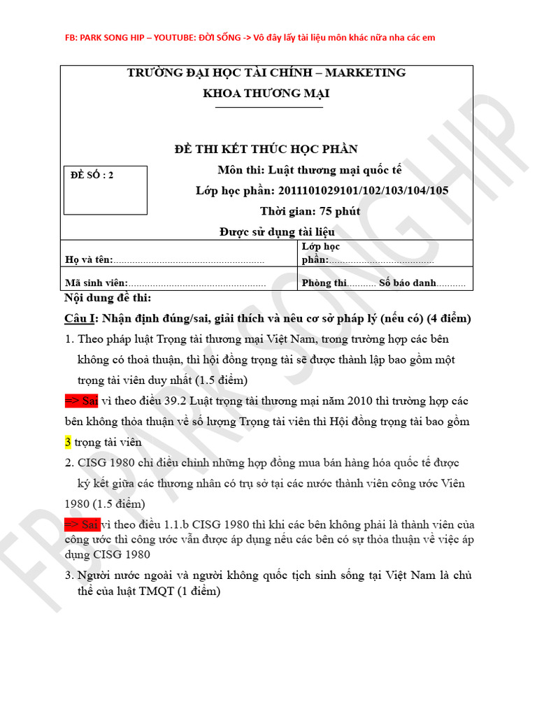 DE THI LUAT TMQT ĐHĐT ĐỀ 2 | PDF