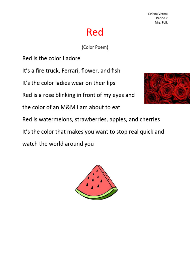 (Color Poem) : Yashna Verma Period 2 Mrs. Folk | PDF
