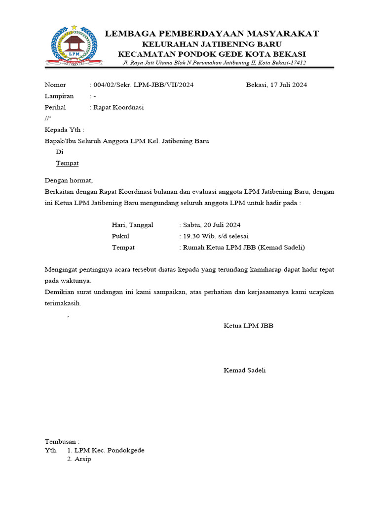 Undangan Rapat LPM JBB | PDF