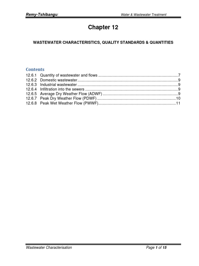 Chapter 12 Wastewater Characterisation | PDF | Sewage | Sewage Treatment