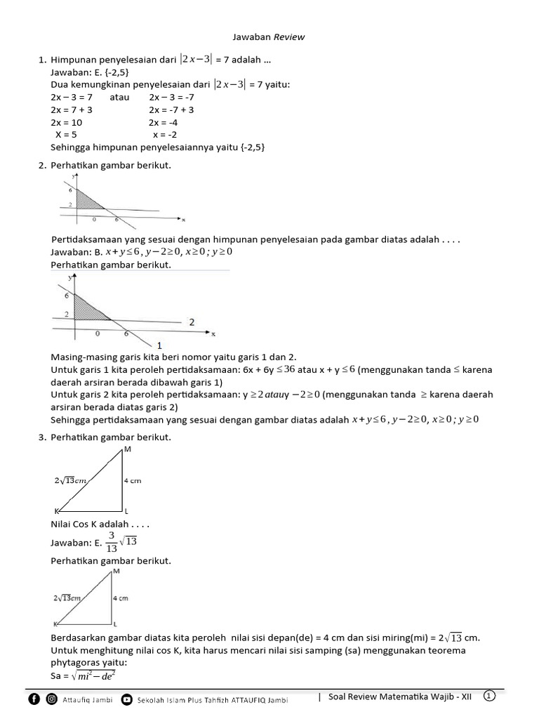 Jawaban Soal Review UAS Matematika Wajib - XII | PDF
