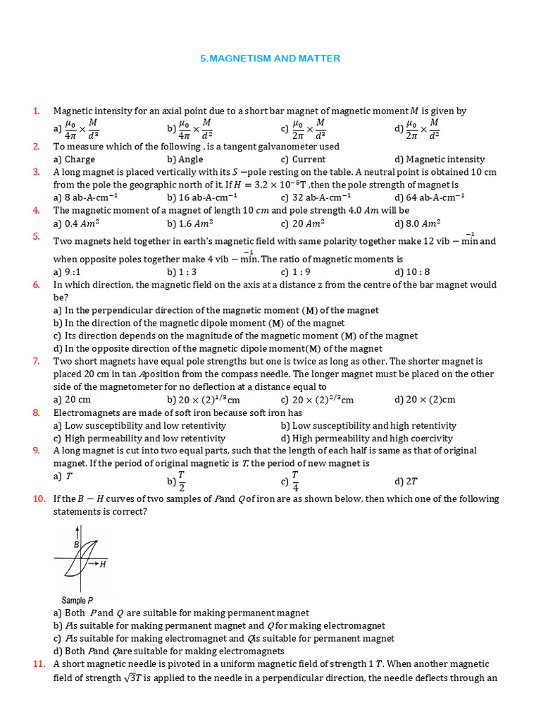 Magnetism and Matter Questions | PDF | Magnet | Magnetism
