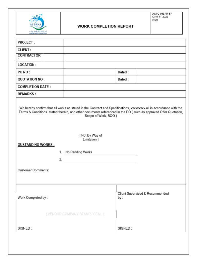 ASTC-IMSFR-57 WORK COMPLETION REPORT | PDF