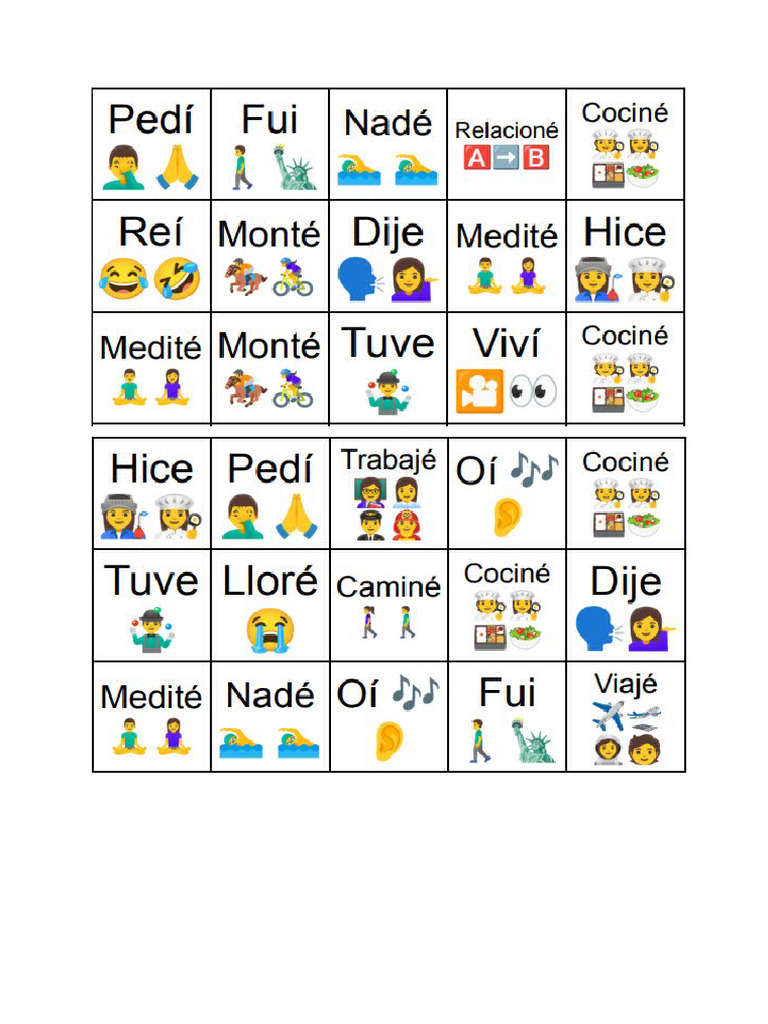 Bingo Verbos Preterito Indefinido | PDF