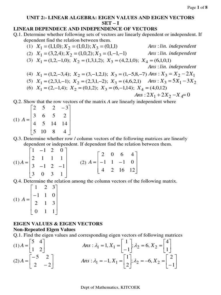 Eigen Values Eign Vectors - QB | PDF | Matrix (Mathematics) | Eigenvalues And Eigenvectors