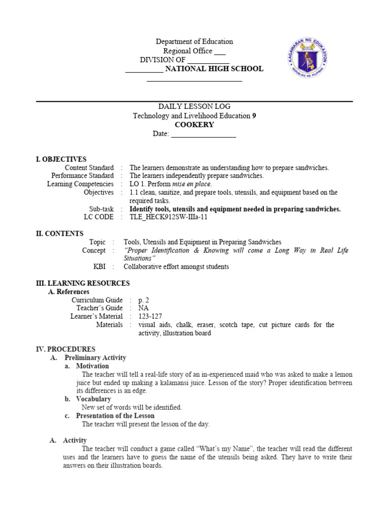 Tle Lp 1 Pdf Learning Teachers