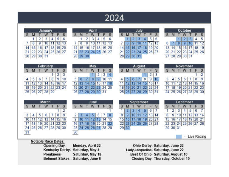 Live Racing Calendar 2024 | PDF | Preakness Stakes | Animal Racing