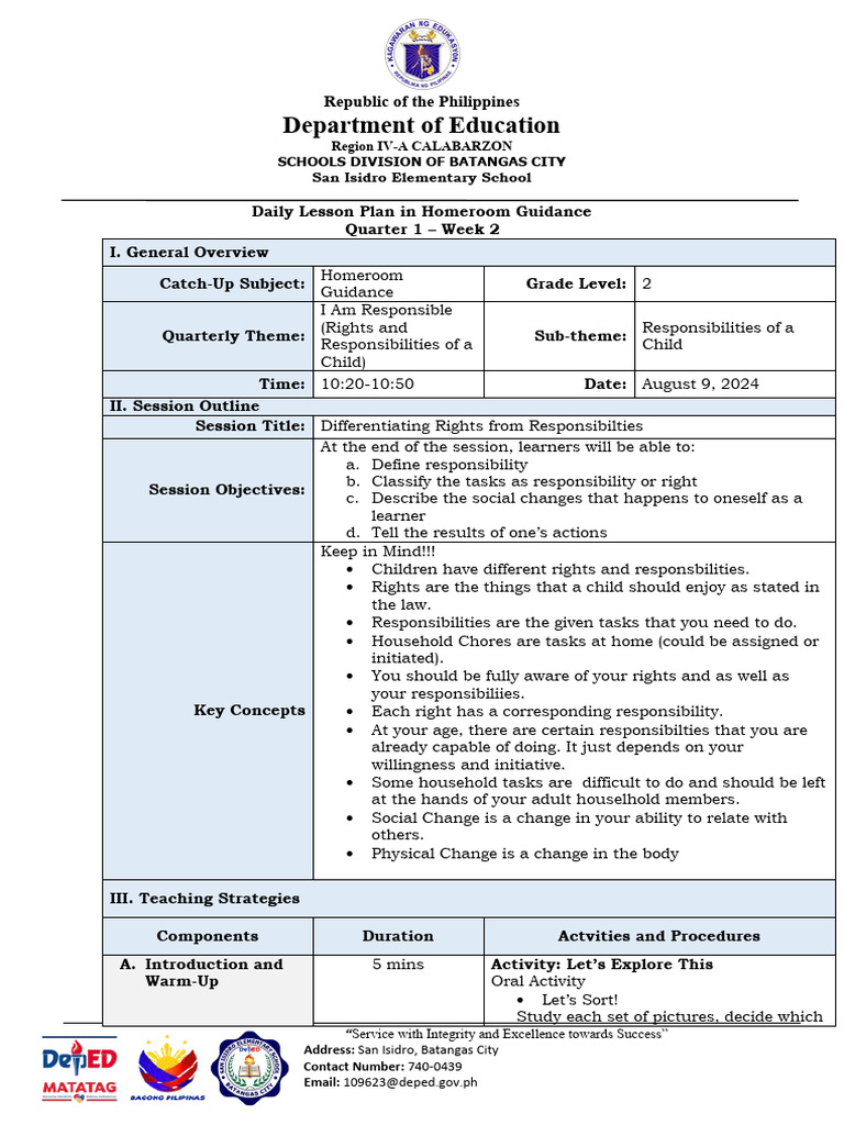 Daily Lesson Plan in Homeroom Guidance | PDF | Lesson Plan | Learning