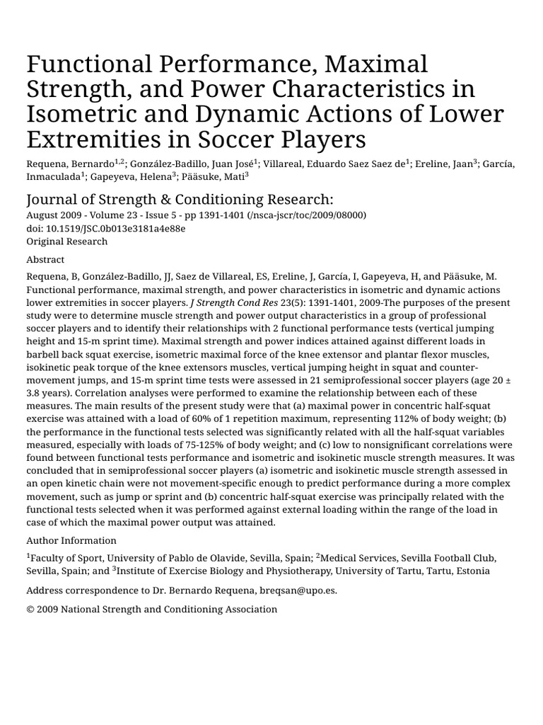 Functional Performance, Maximal Strength, and Power Characte... The ...