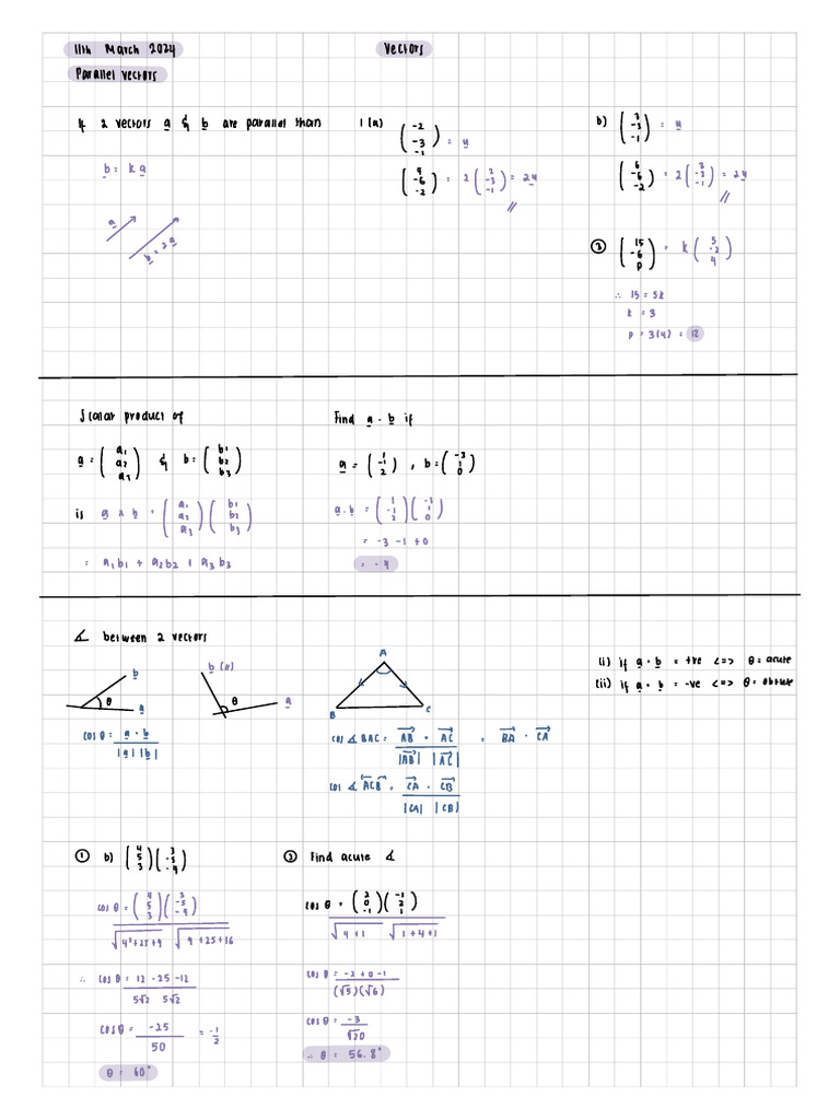 Angle Between Vectors & Parallel Vectors | PDF