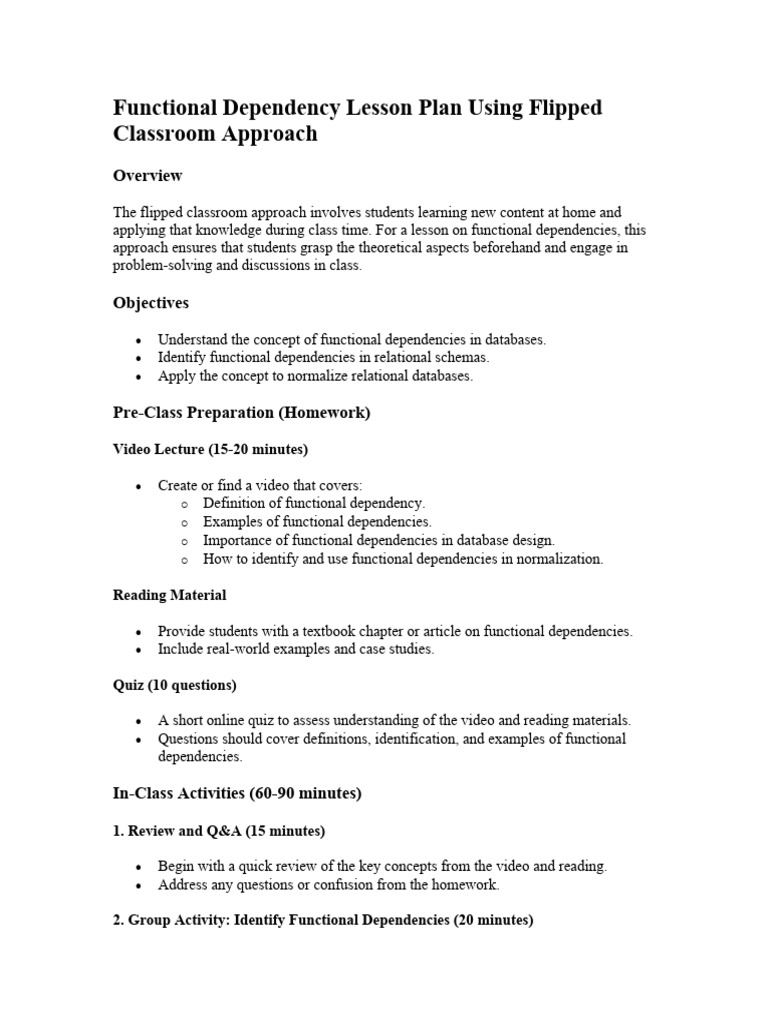 Functional Dependency Lesson Plan Using Flipped Classroom Approach ...