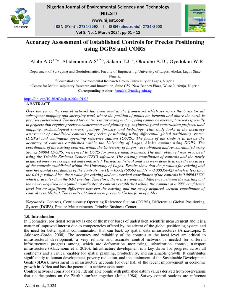 Alabi et al 2024 - Accuracy Assessment of Established Controls for Precise Positioning using ...