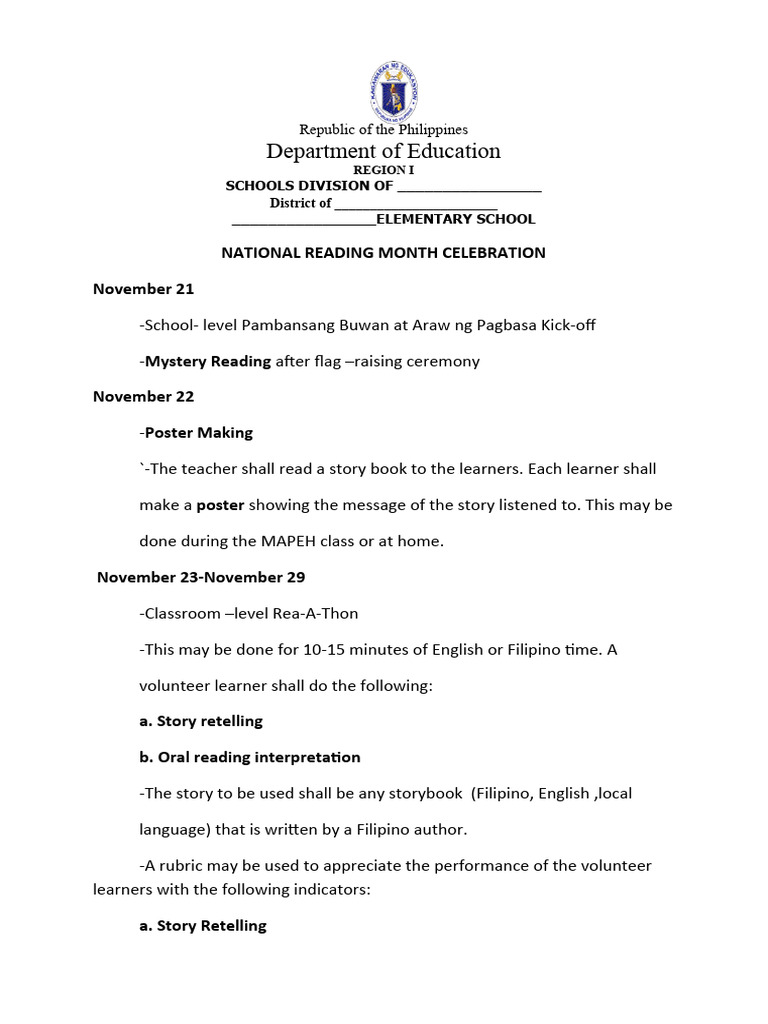 NATIONAL-READING-MONTH-ACTIVITIES-S.Y.-2022-2023 | PDF
