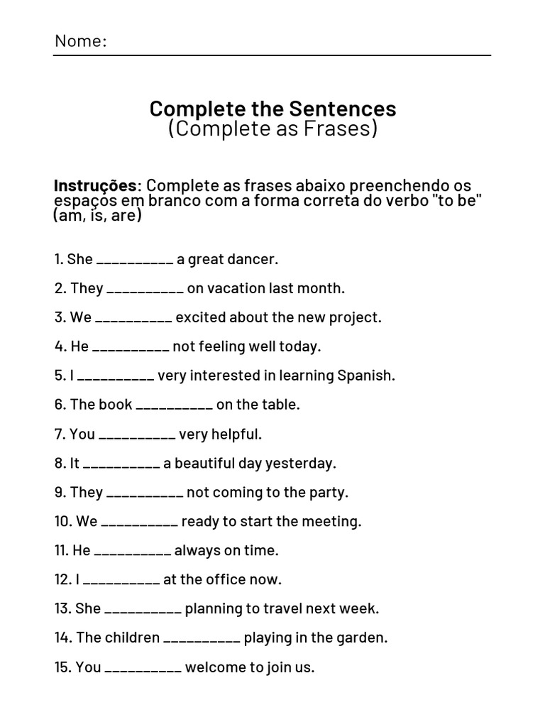 Complete The Sentences (To BE) 3 | PDF