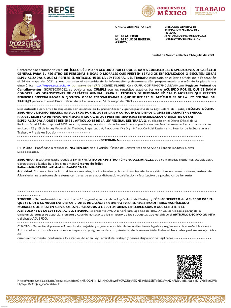 FORMATO 17 Aviso de Registro - PDF - 20240723 - 155449 - 0000 | PDF ...