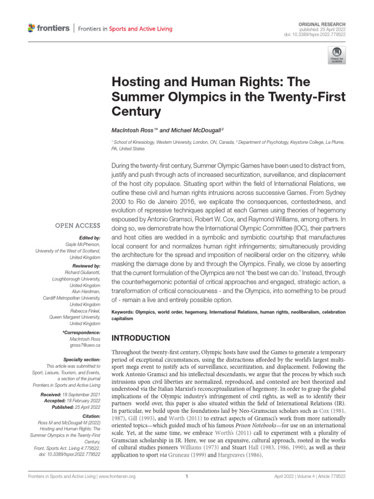Hosting and Human Rights The Summer Olympics in The Twenty-First ...