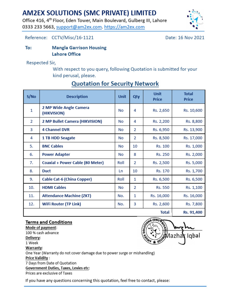 Quotation Security Network | PDF | Electronics | Information And Communications Technology