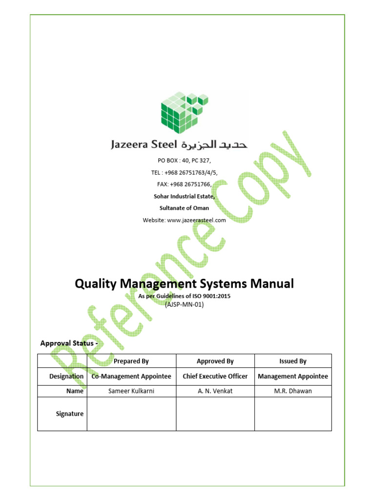 Quality Management Manual ISO 9001:2015 | PDF | Quality Management ...