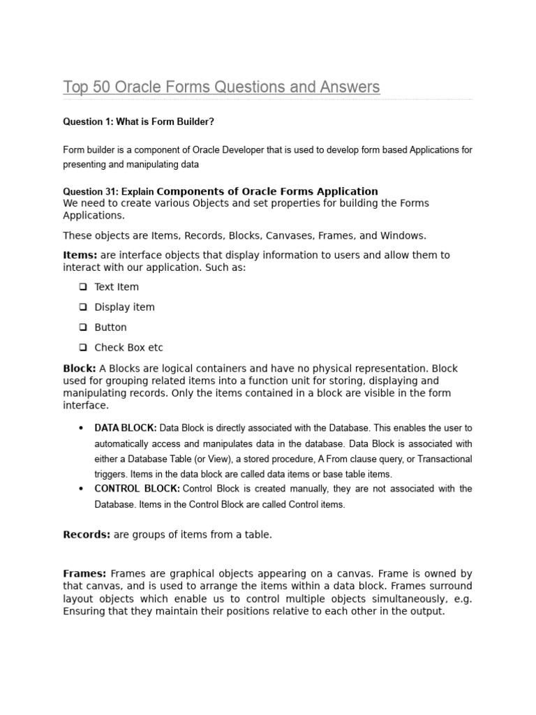 Top 50 Oracle Forms Q&A Guide | PDF | Menu (Computing) | Library ...