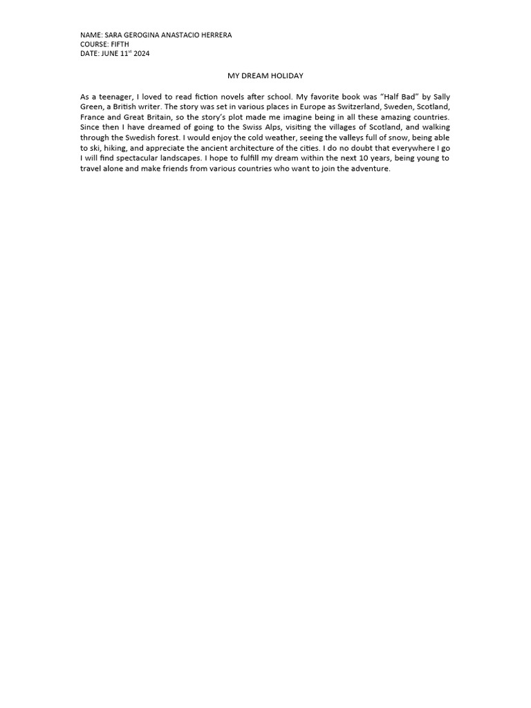 My Dream Holiday | PDF