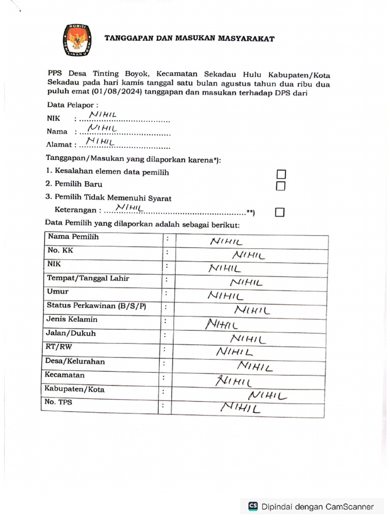 Tanggapan Dan Masukan Masyarakat Rapat Pleno PPS TTB | PDF