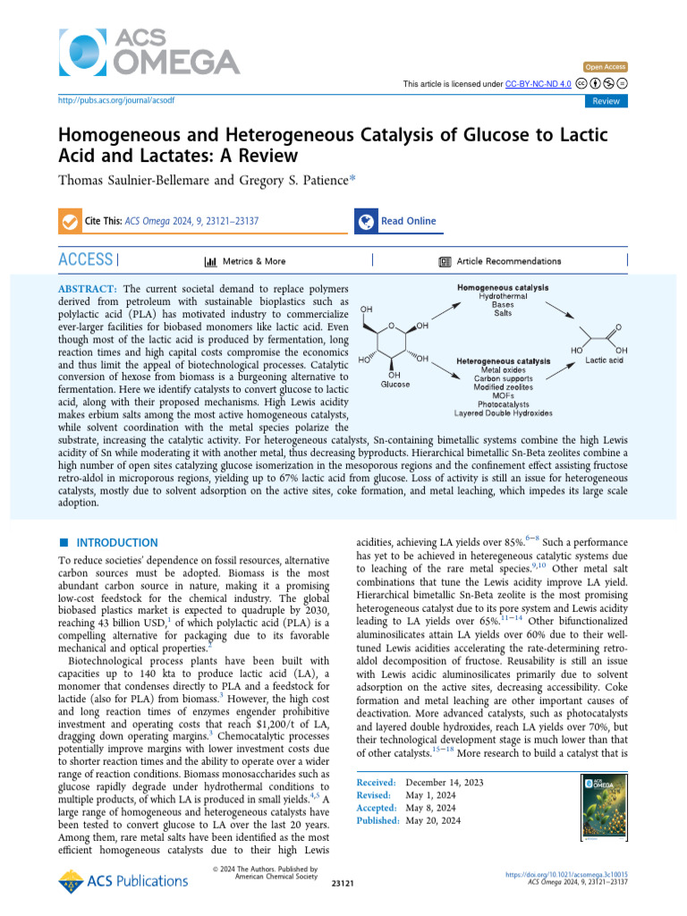 Catalysis of Glucose to Lactic Acid Review | PDF | Catalysis | Chemical ...