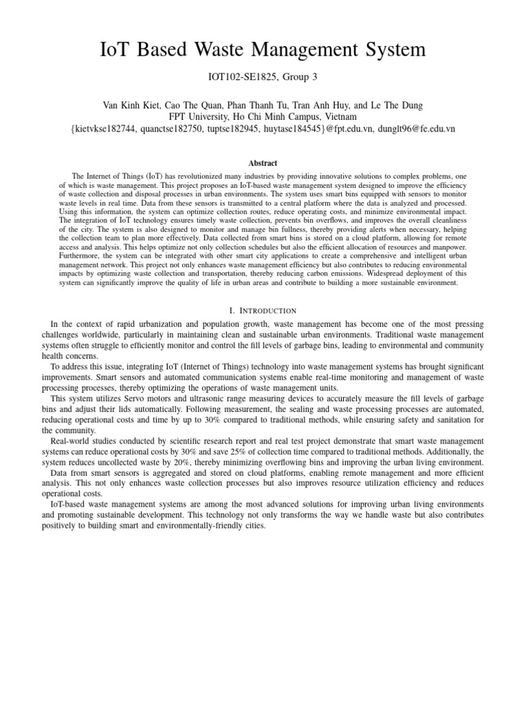IOT102 Final Project Report 1 | PDF | Internet Of Things | Waste Management